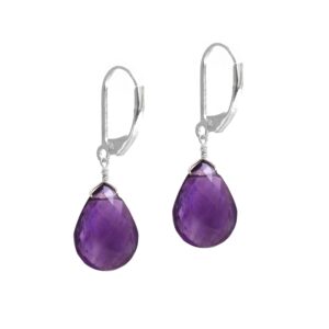 geminspire purple amethyst pear shape tear drop earrings suspended with sterling silver lever back hoop, elegant jewelry gift for women (amethyst)