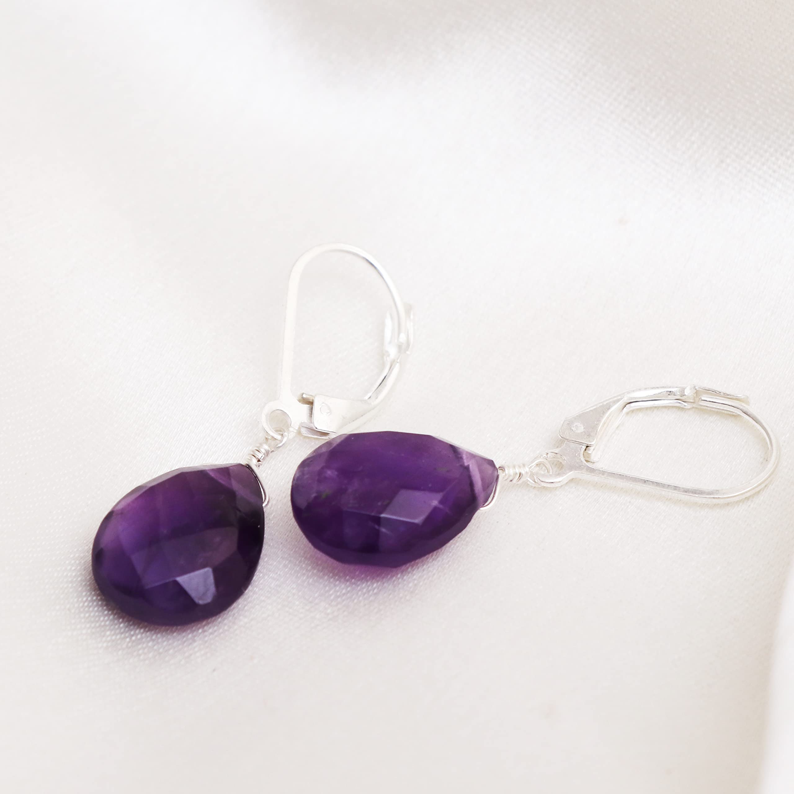 GemInspire Purple Amethyst Pear Shape Tear Drop Earrings Suspended with Sterling Silver Lever Back Hoop, Elegant Jewelry Gift for Women (Amethyst)