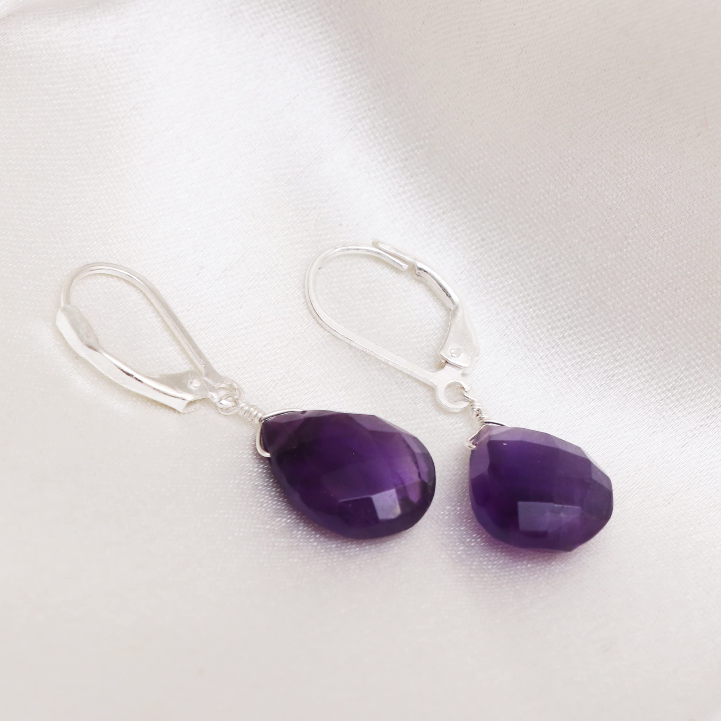 GemInspire Purple Amethyst Pear Shape Tear Drop Earrings Suspended with Sterling Silver Lever Back Hoop, Elegant Jewelry Gift for Women (Amethyst)