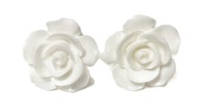 hypoallergenic rose 3d stud glossy flower earrings on plastic posts, 14mm (white)