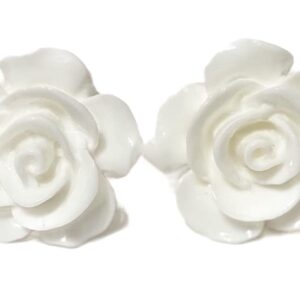 Hypoallergenic Rose 3d Stud Glossy Flower Earrings on Plastic Posts, 14mm (White)