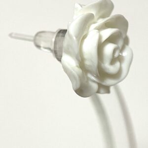 Hypoallergenic Rose 3d Stud Glossy Flower Earrings on Plastic Posts, 14mm (White)