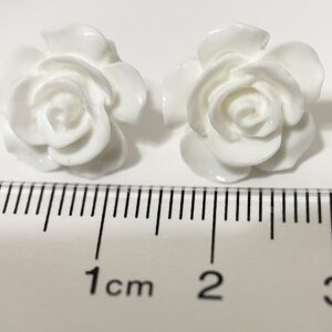 Hypoallergenic Rose 3d Stud Glossy Flower Earrings on Plastic Posts, 14mm (White)