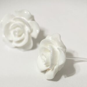 Hypoallergenic Rose 3d Stud Glossy Flower Earrings on Plastic Posts, 14mm (White)