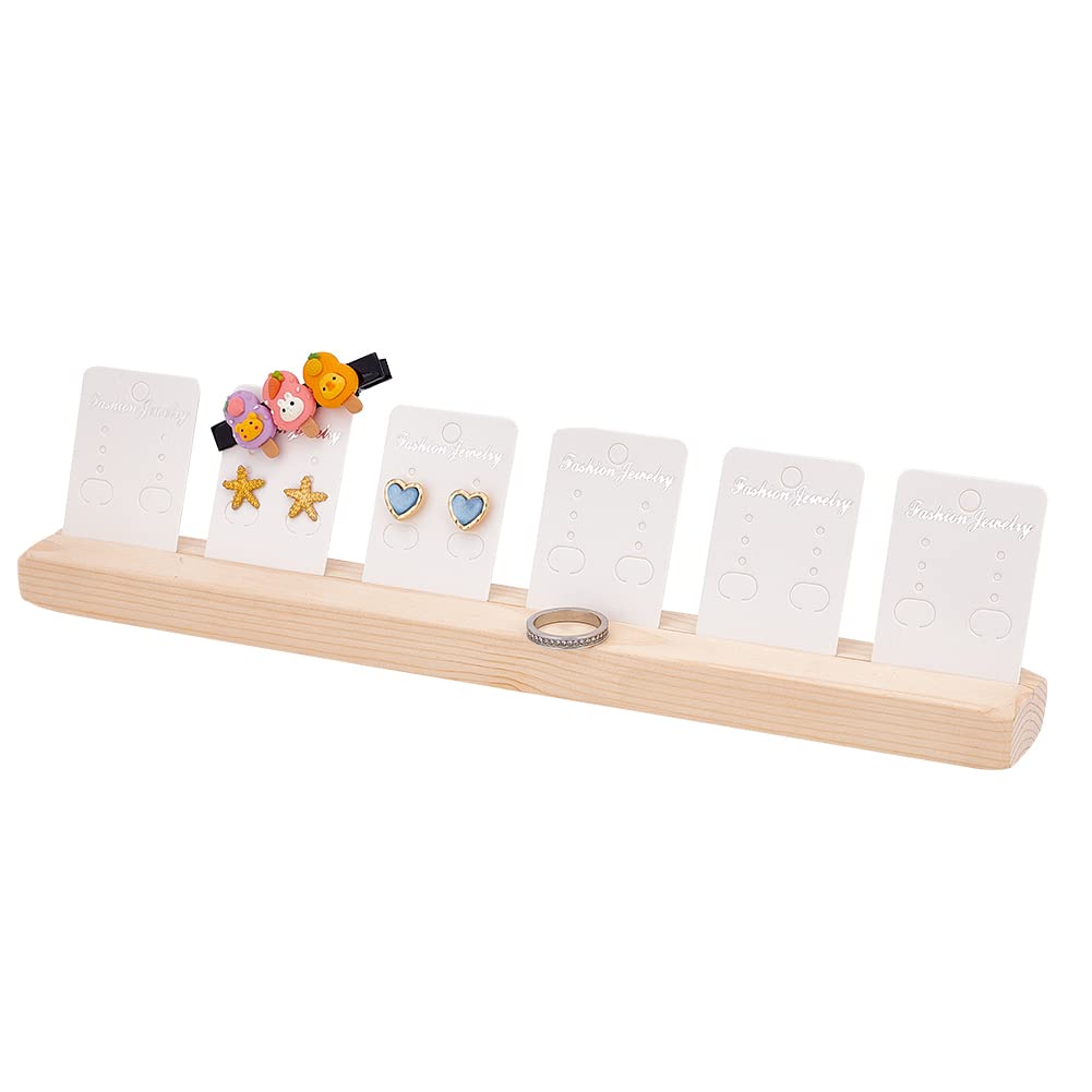 PH PandaHall 1 Set Wooden Earring Display Holder, 30cm/11.8 inch Jewelry Display Stand Earring Card Organizer with 6pcs Display Cards for Selling Earring Jewelry Displaying Photos Business Card