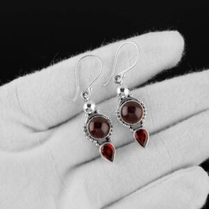 Natural Red Garnet Brilliant Cut Pear Gemstone Earrings 925 Sterling Silver Filigree Dangle Earrings Women Bohemian Handmade Jewelry Birthstone Elegant Minimalist Bridal Earring Mothers Day Gift