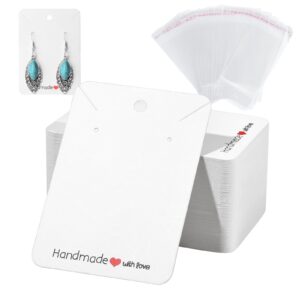 xiannvxi earring cards 100pcs earring display card for selling,with packaging bags for earrings necklace jewelry holder cards -white earring card(2''w-3''l)