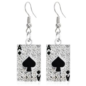 unique funny hypoallergenic alloy sparkly crystal poker hearts and spades a ace playing cards dangle drop stud earrings for women gambling casino statement jewelry gifts (black)