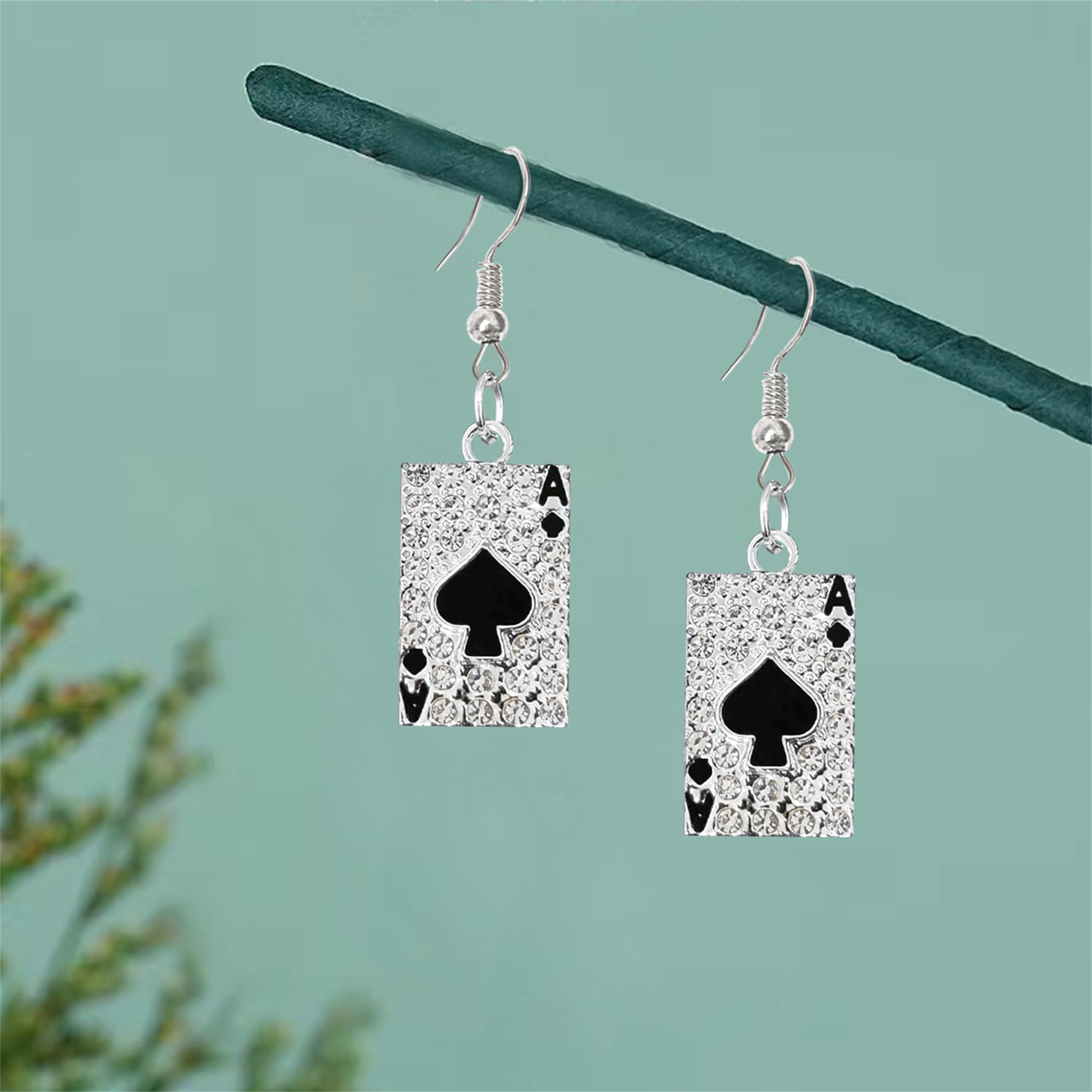 Unique Funny Hypoallergenic Alloy Sparkly Crystal Poker Hearts And Spades A Ace Playing Cards Dangle Drop Stud Earrings For Women Gambling Casino Statement Jewelry Gifts (Black)