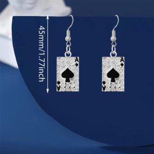 Unique Funny Hypoallergenic Alloy Sparkly Crystal Poker Hearts And Spades A Ace Playing Cards Dangle Drop Stud Earrings For Women Gambling Casino Statement Jewelry Gifts (Black)