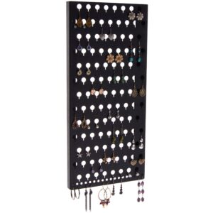 angelynn's wall mounted earring holder organizer for stud dangle pierced earrings, hanging closet jewelry storage rack, michelle black