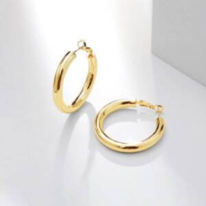 sovesi Chunky Gold Hoop Earrings for Women with 925 Sterling Silver Post, 14K Gold Plated Thick Gold Hoops Earrings for Women 40mm