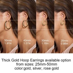 sovesi Chunky Gold Hoop Earrings for Women with 925 Sterling Silver Post, 14K Gold Plated Thick Gold Hoops Earrings for Women 40mm