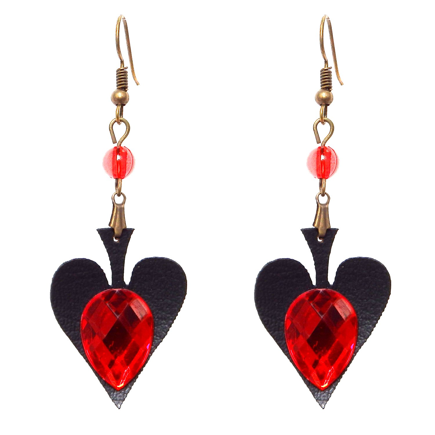 RareLove Vintage Lolita Red Rhinestone Heart Dangle Earrings