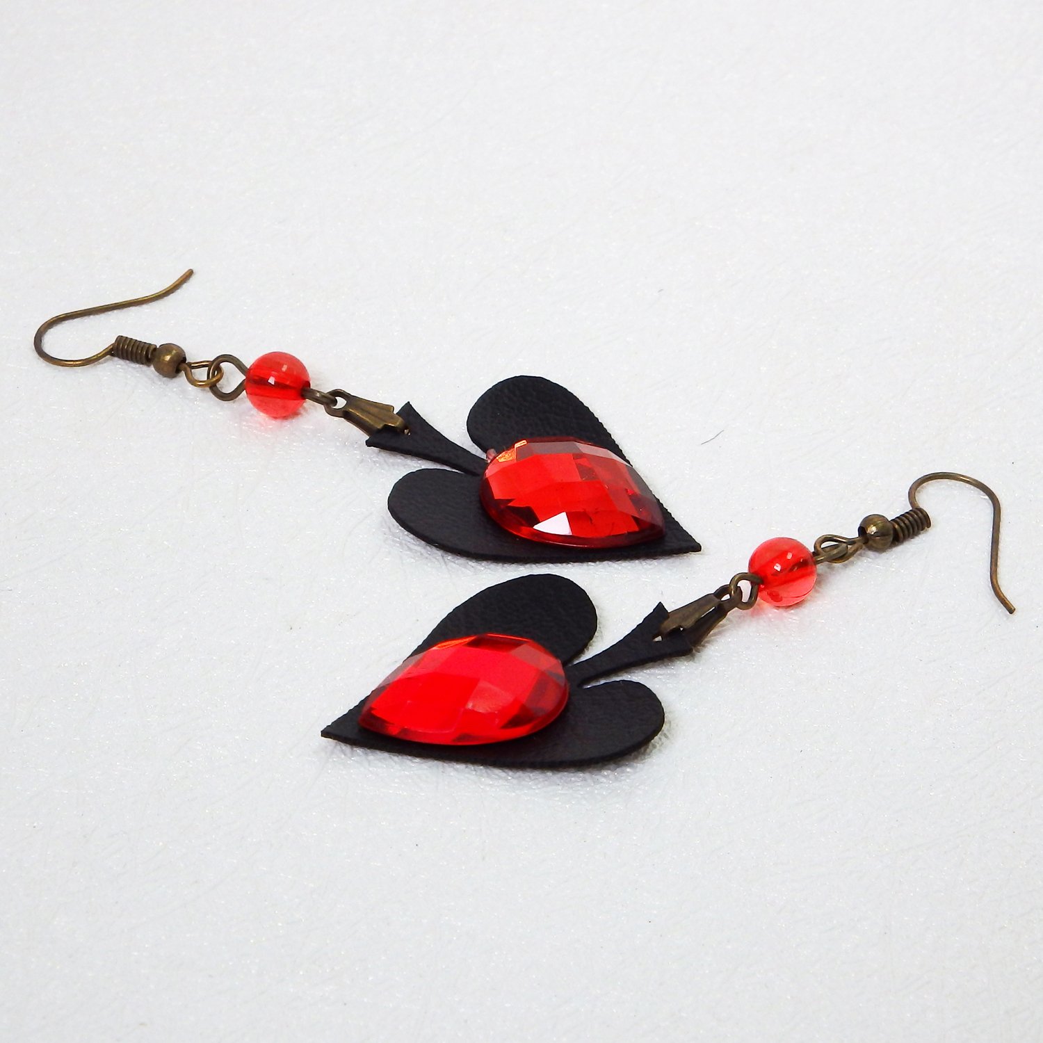 RareLove Vintage Lolita Red Rhinestone Heart Dangle Earrings