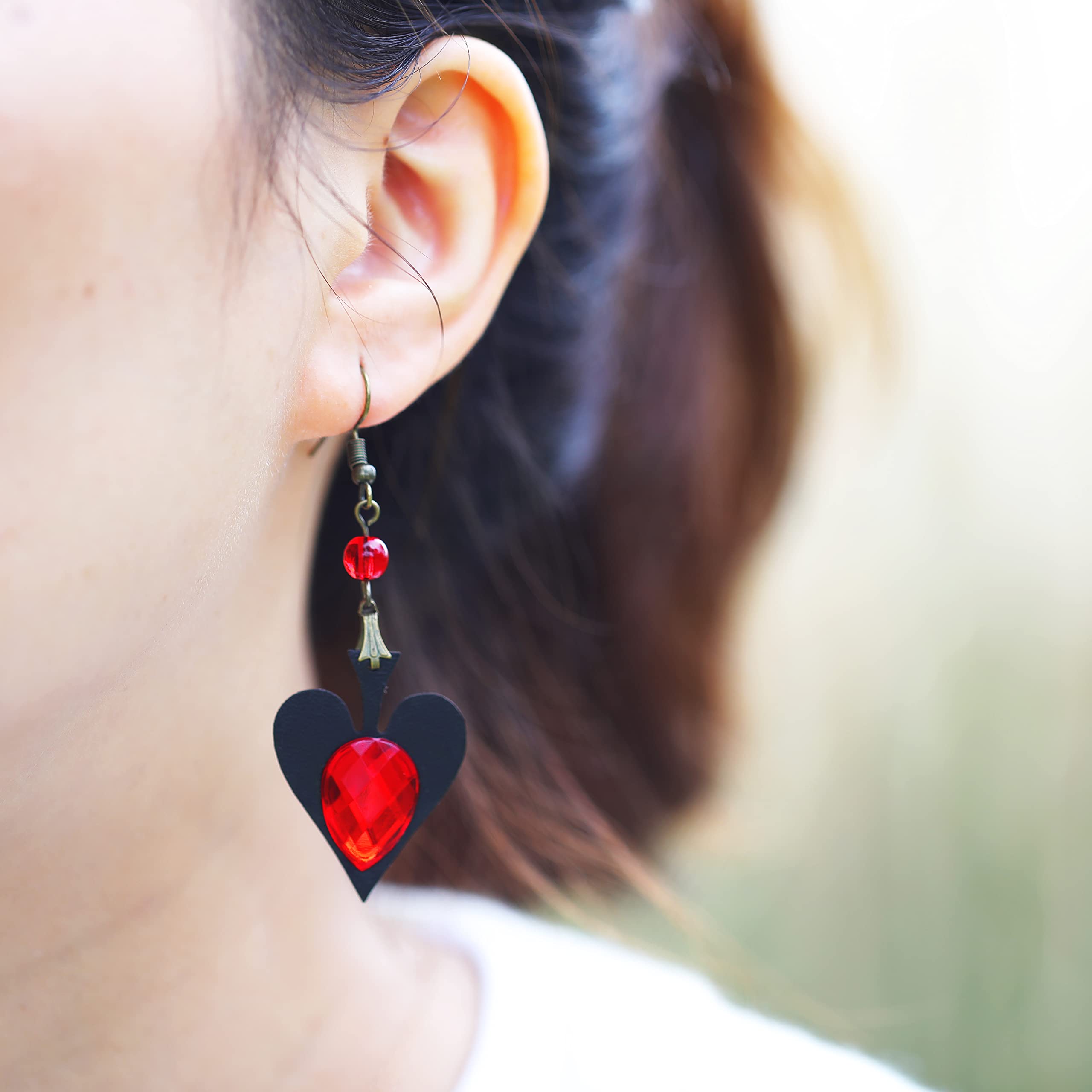 RareLove Vintage Lolita Red Rhinestone Heart Dangle Earrings