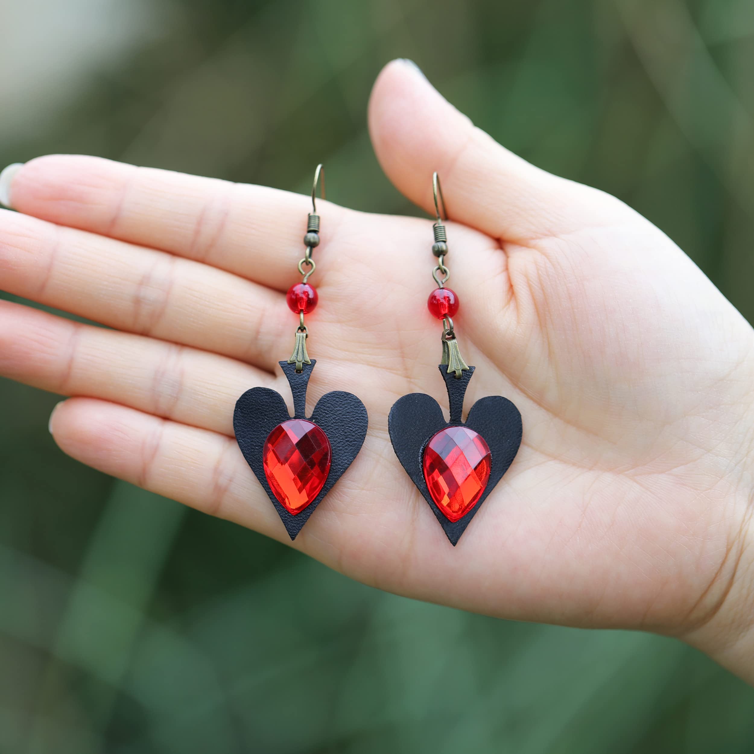 RareLove Vintage Lolita Red Rhinestone Heart Dangle Earrings