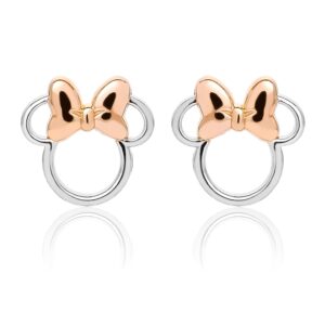 disney minnie mouse jewelry, minnie silhouette stud earrings, two tone, sterling silver