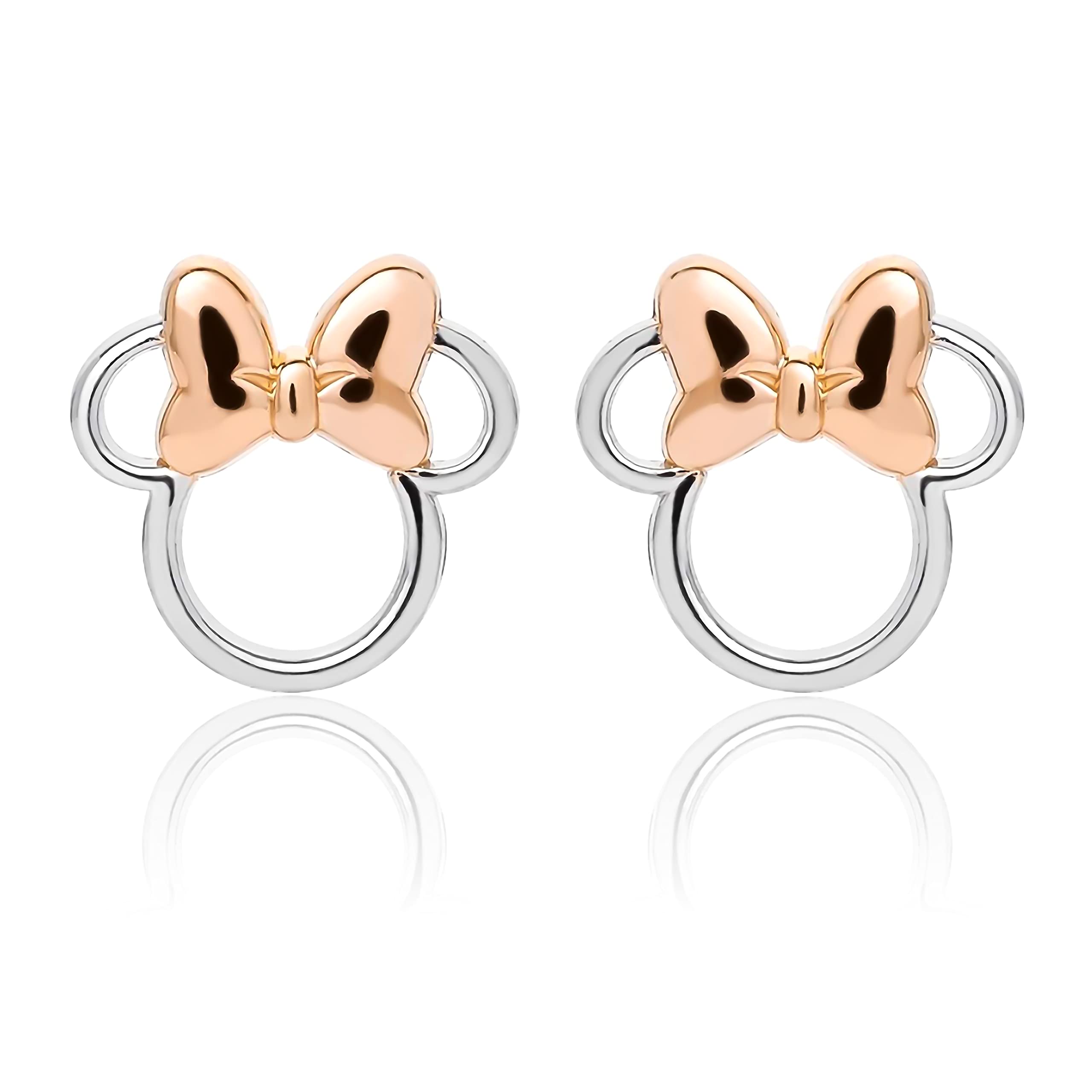 Disney Minnie Mouse Jewelry, Minnie Silhouette Stud Earrings, Two Tone, Sterling Silver