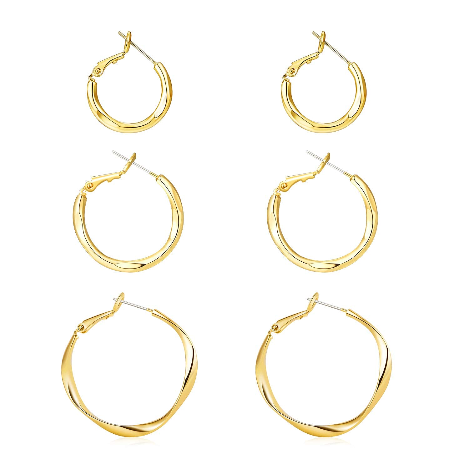 Hoop Earring Set: Thick Gold Oval Teardrop Sensitive Ear Jewelry Pack for Women Fashion Chunky Trendy Simple