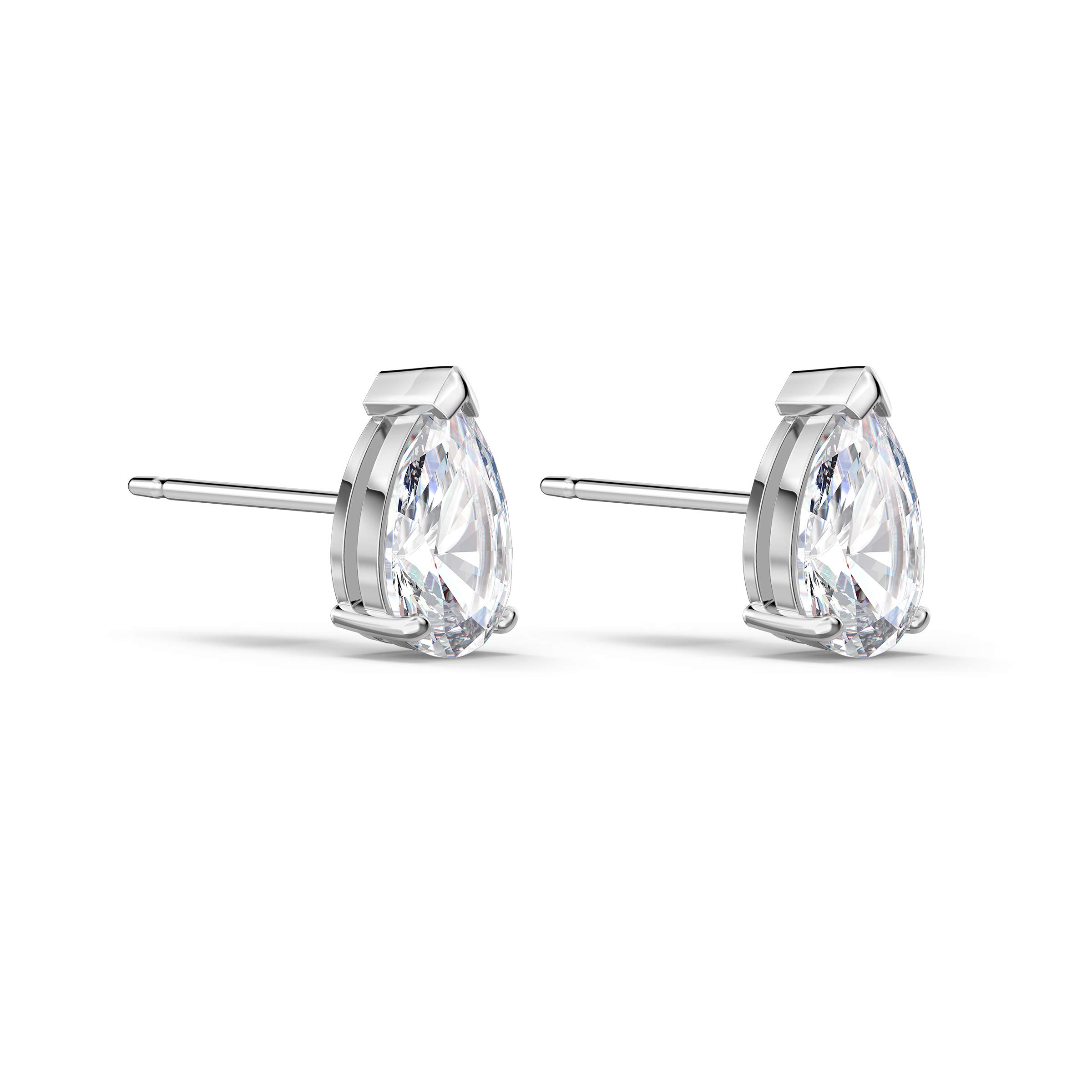 Swarovski Stilla Attract Stud Earrings, Clear Drop-Cut Stones in a Rhodium-Finished Setting, Part of the Swarovski Stilla Attract Collection