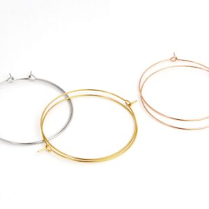 3 Pairs Big Wire Hoop Earrings 50mm 18k Gold Silver Rose Gold Plated on Stainless Steel 2 inch Large Thin Hoops Earring Set Minimal Jewelry for Women Girls