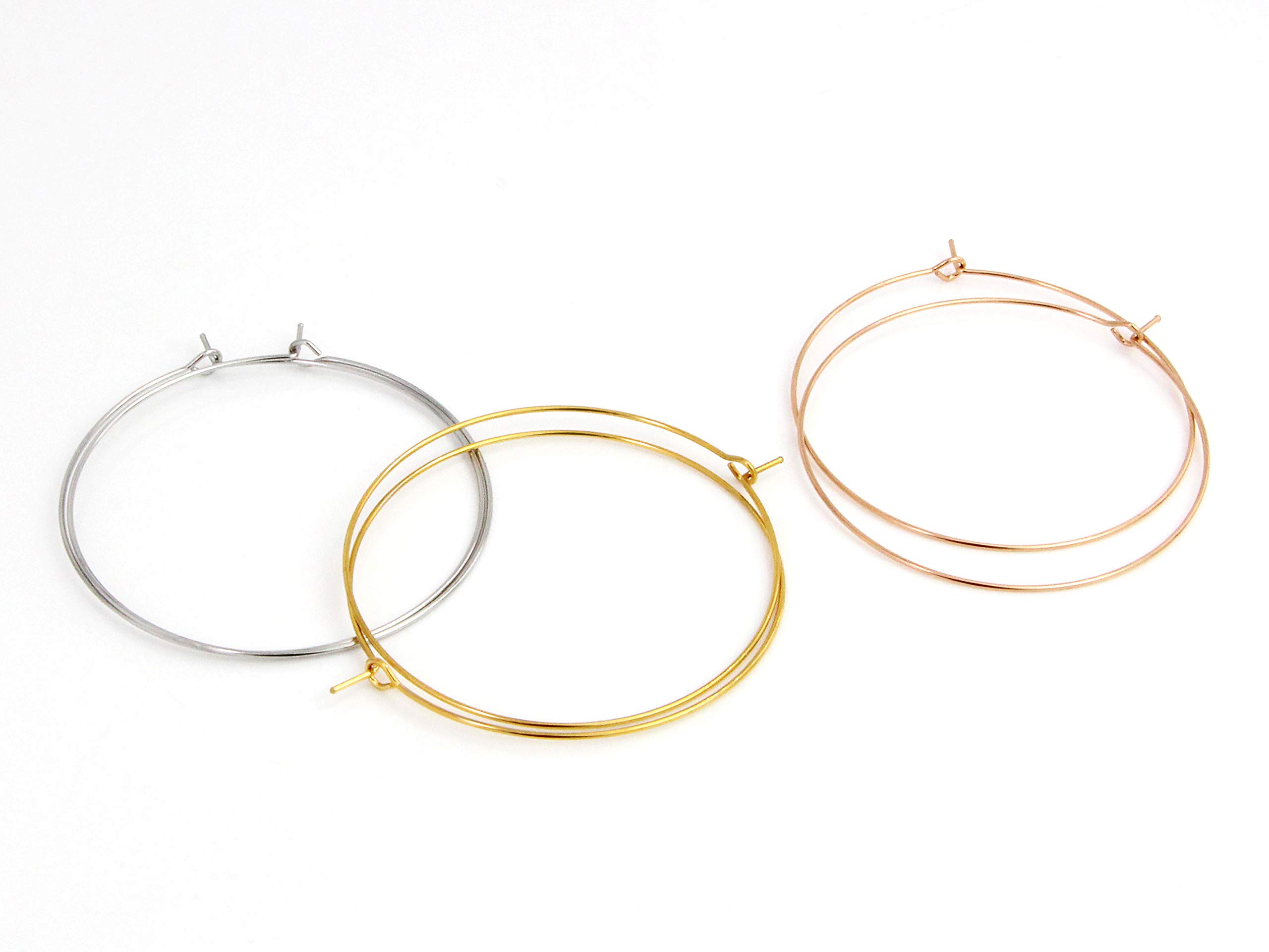 3 Pairs Big Wire Hoop Earrings 50mm 18k Gold Silver Rose Gold Plated on Stainless Steel 2 inch Large Thin Hoops Earring Set Minimal Jewelry for Women Girls