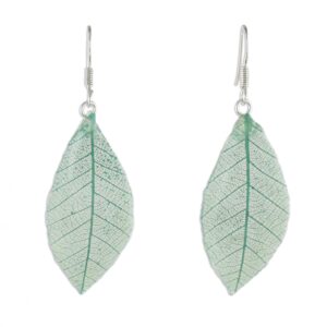 novica artisan handmade natural leaf dangle earrings jade from thailand sterling silver no stone nature tree [2.2 in l x 0.8 in w] ' stunning nature in jade'