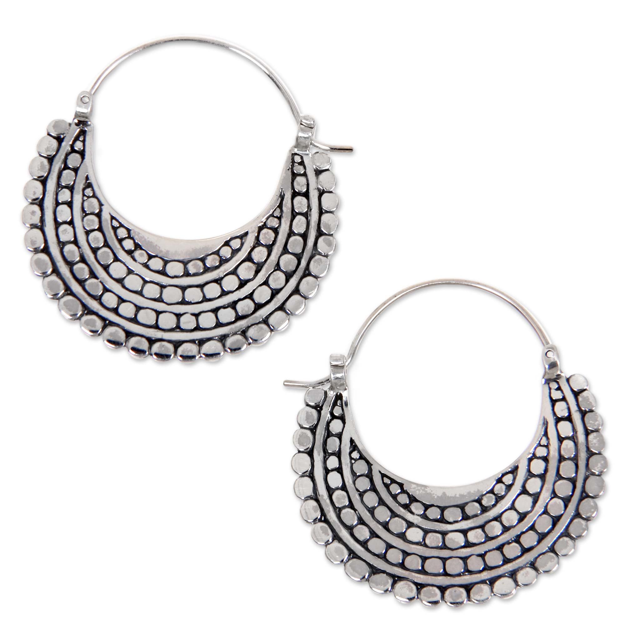 NOVICA Artisan Handcrafted Sterling Silver Hoop Earrings | Charm Hoop Earrings Silver | Hypoallergenic Hoop Earrings | Lightweight Hoop Earrings Women | Bohemian Hoop Earrings | Vintage Hoop Earrings