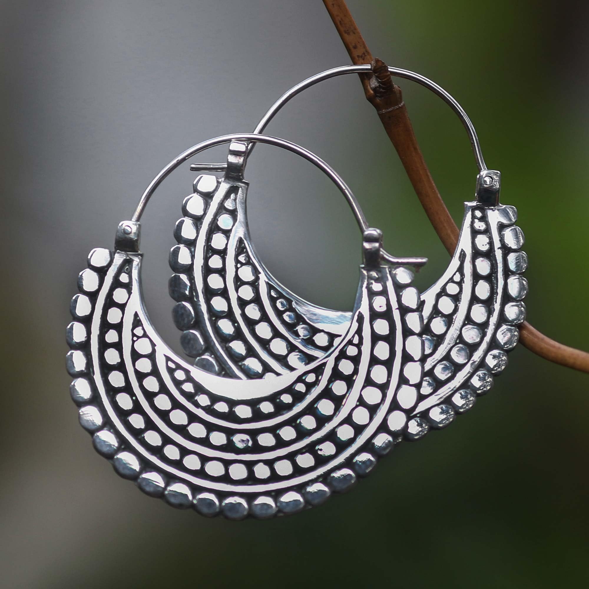 NOVICA Artisan Handcrafted Sterling Silver Hoop Earrings | Charm Hoop Earrings Silver | Hypoallergenic Hoop Earrings | Lightweight Hoop Earrings Women | Bohemian Hoop Earrings | Vintage Hoop Earrings