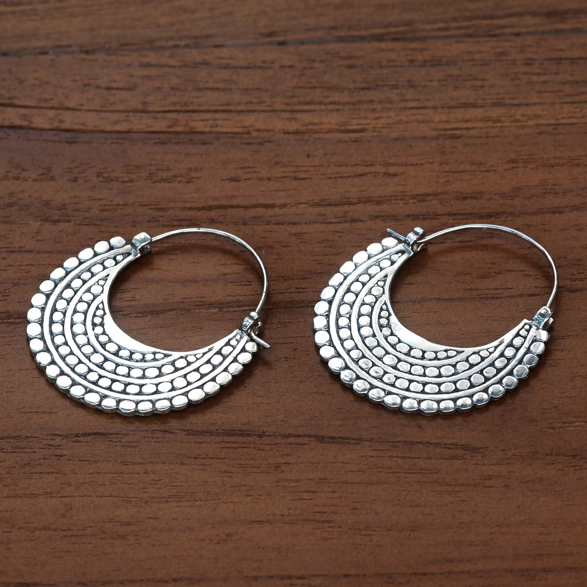 NOVICA Artisan Handcrafted Sterling Silver Hoop Earrings | Charm Hoop Earrings Silver | Hypoallergenic Hoop Earrings | Lightweight Hoop Earrings Women | Bohemian Hoop Earrings | Vintage Hoop Earrings