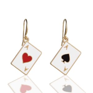 pikalf ace cards earrings for wowomen, ace playing card earrings, ace poker card earrings, ace spade earrings hypoallergenic, gambling casino jewelry