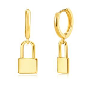 sannyra lock earrings for women - 14k gold plated earrings - hoop dangle earrings jewelry - gold huggie hoop earrings for women