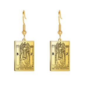 teamer tarot cards dangle earrings stainless steel vintage amulet wiccan jewelry for women (gold-the high priestess)