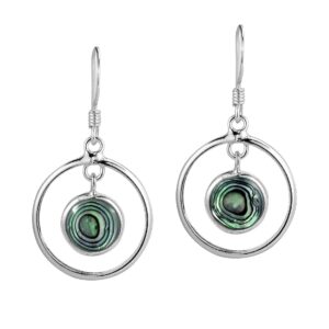 modern circles abalone shell drop .925 sterling silver dangle earrings