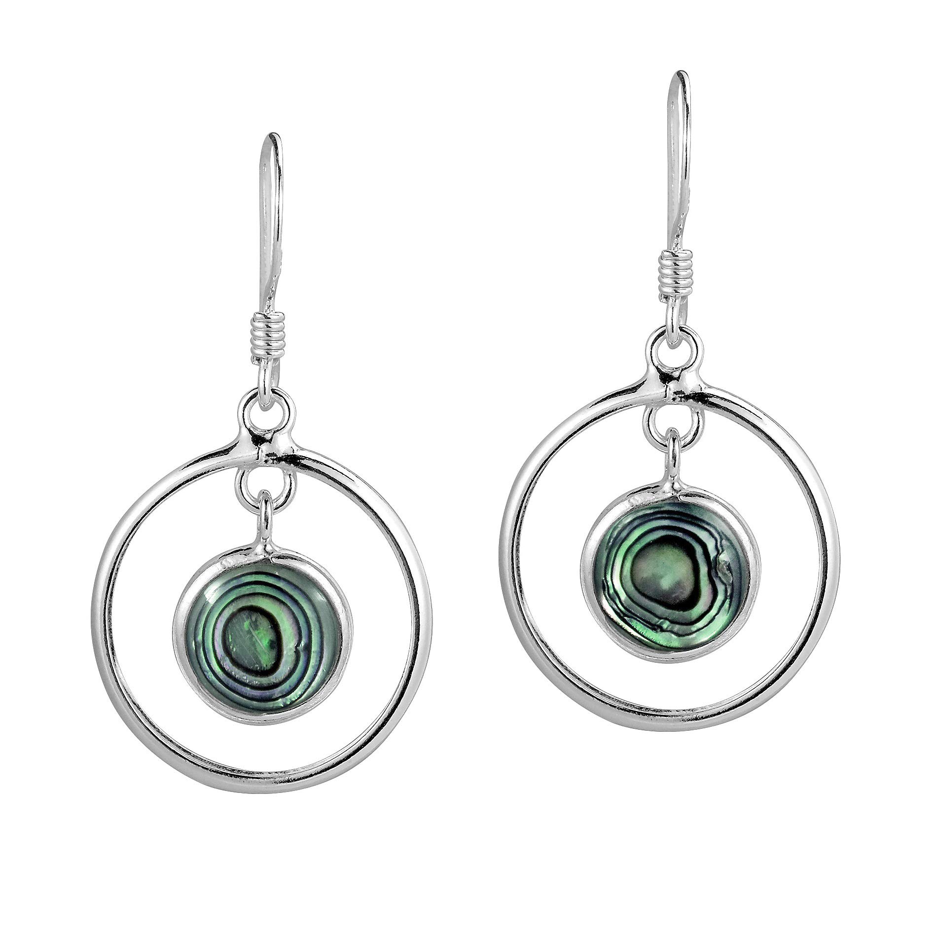 Modern Circles Abalone Shell Drop .925 Sterling Silver Dangle Earrings