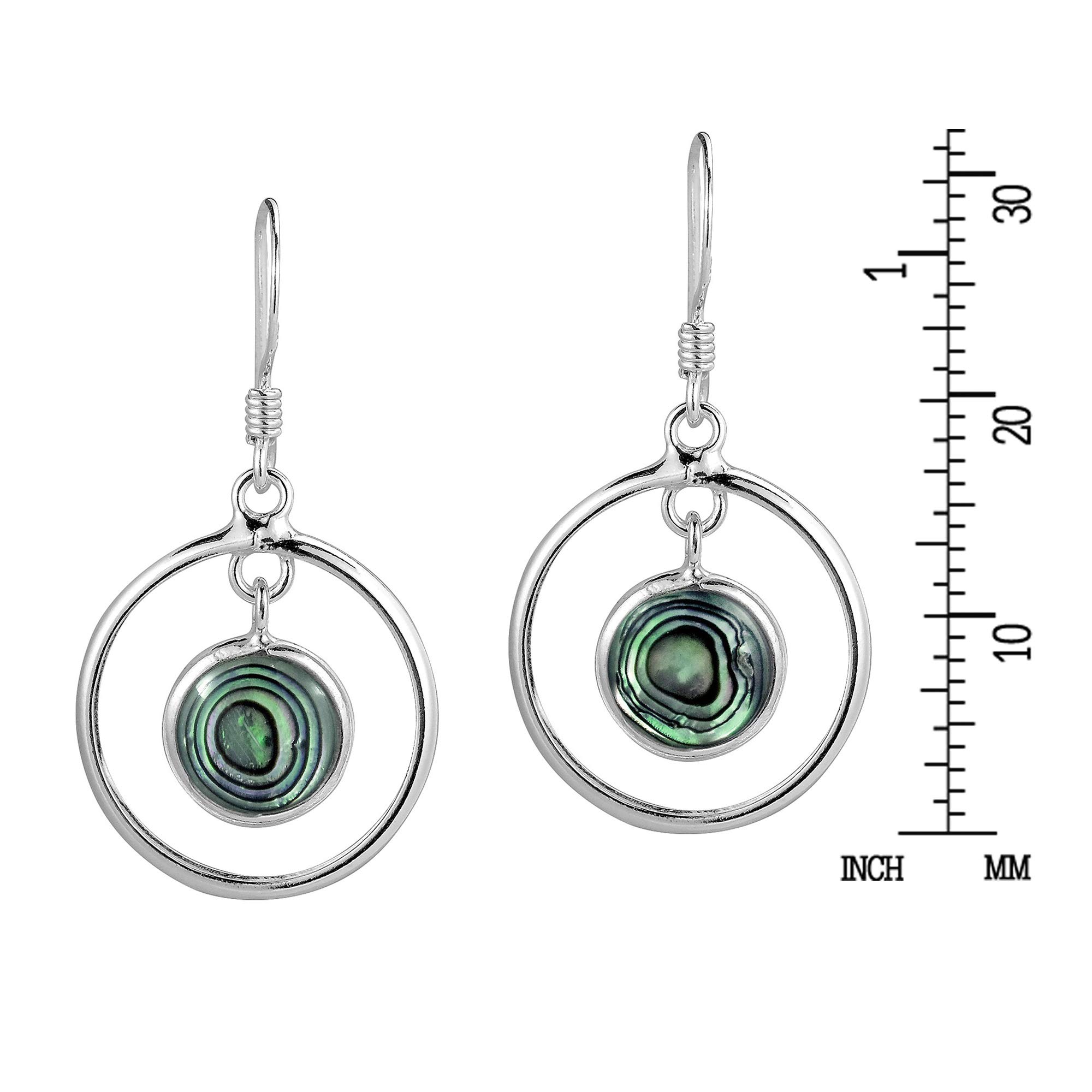 Modern Circles Abalone Shell Drop .925 Sterling Silver Dangle Earrings