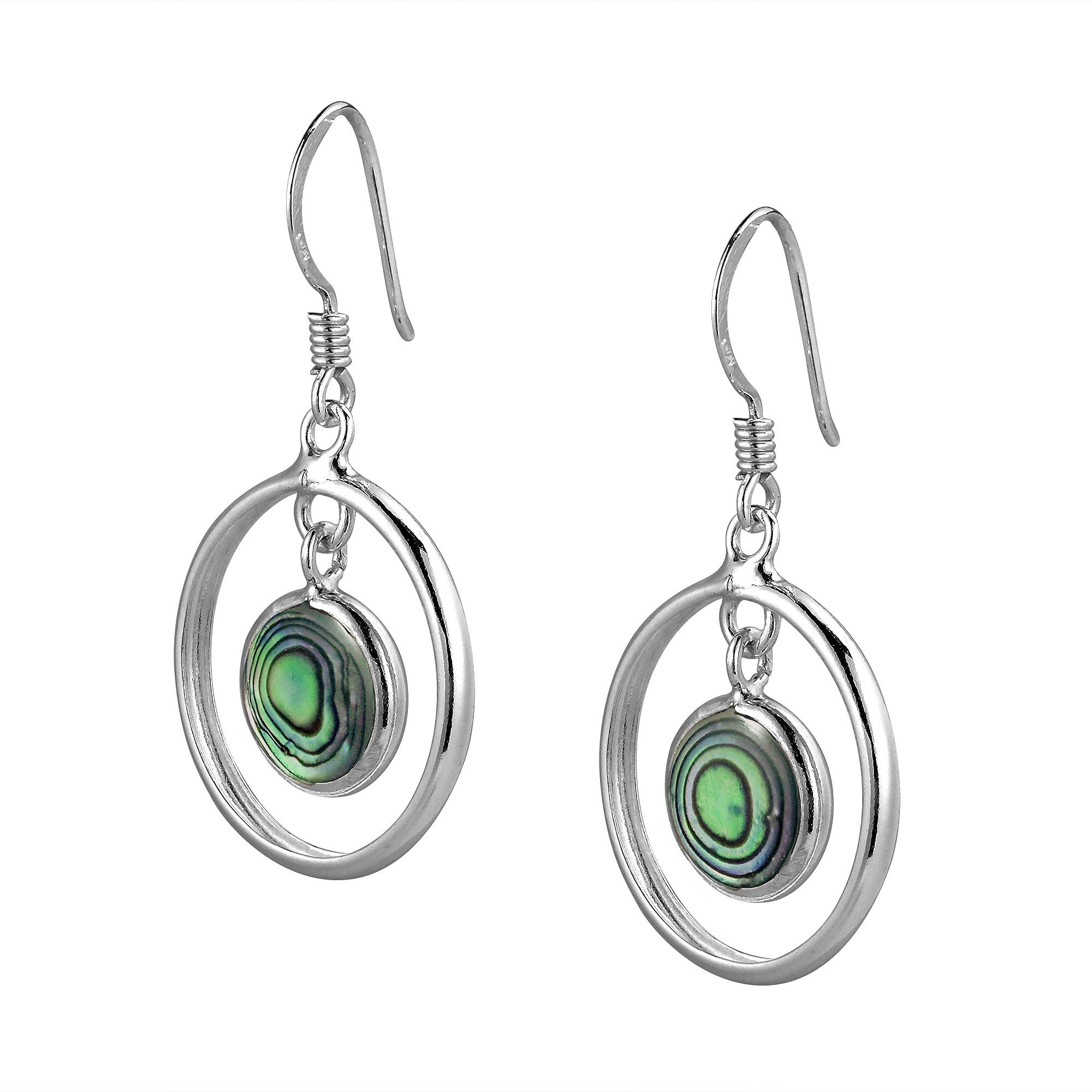 Modern Circles Abalone Shell Drop .925 Sterling Silver Dangle Earrings