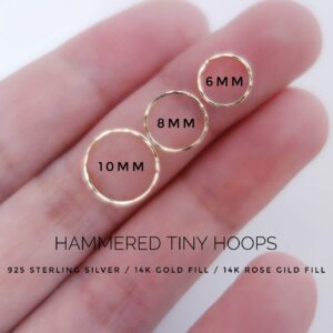 Hand Made Hammered 14K Gold Filled Texture Tiny Hoop Earring Nose Ring Cartilage Huggie Helix Piercing Septum Tragus Sleepers Women Men Teenagers 925 Sterling Silver 14K Rose Gold Fill 22G 20G 24G