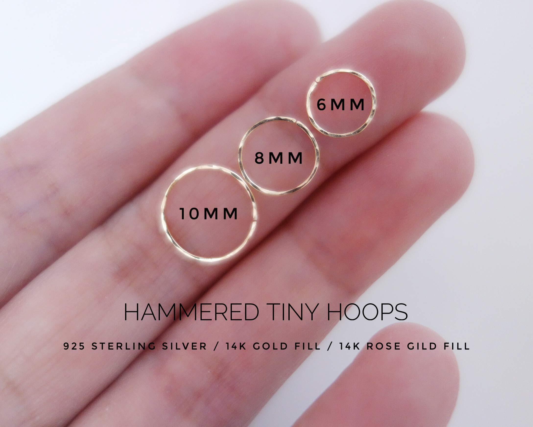 Hand Made Hammered 14K Gold Filled Texture Tiny Hoop Earring Nose Ring Cartilage Huggie Helix Piercing Septum Tragus Sleepers Women Men Teenagers 925 Sterling Silver 14K Rose Gold Fill 22G 20G 24G