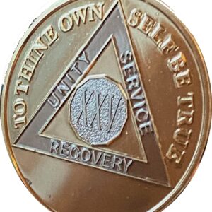 25 Year AA Medallion Large 1.5 Inch 22K Bi-Plated Gold and Nickel Plated Sobriety Chip