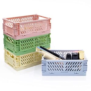 xhwykzz 4 pack mini foldable plastic small baskets for organizing and storage, collapsible storage crate for home bedroom office classroom drawer organizers (5.9x3.9x2.2in) mini size