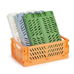 plastic crates for storage stackable – set of 4 collapsible crates for groceries, books, toys, clothes, makeup & more – sleek folding pastel crates for organizing – medium, 5.9" x 10" x 1.02"