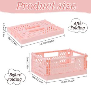 4-Pack Pink Plastic Storage Crate Small Baskets for Organizing Collapsible Storage Crates for Desk Organizers,Stackable Cute Storage Bins for Classroom,Office,Bathroom 5.9"x 3.9" x 2.3"