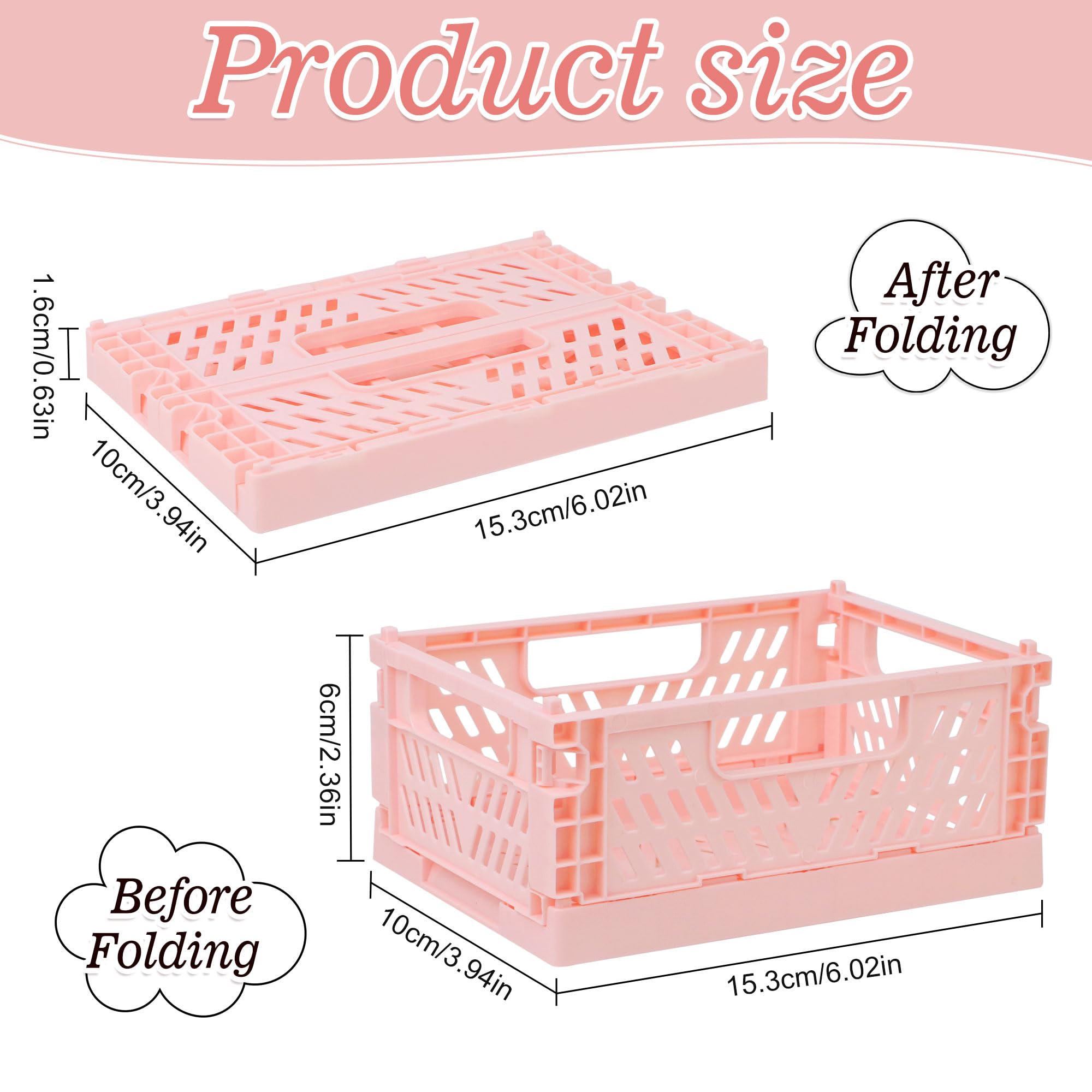 4-Pack Pink Plastic Storage Crate Small Baskets for Organizing Collapsible Storage Crates for Desk Organizers,Stackable Cute Storage Bins for Classroom,Office,Bathroom 5.9"x 3.9" x 2.3"