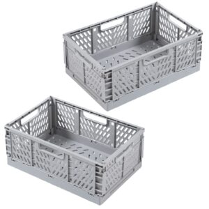 klyuqoz pastel crates pack of 2, extra large size(16.7 x 11.2 x 6.5 in), storage crates plastic stackable, desktop storage crates, folding for home kitchen bedroom office.gray