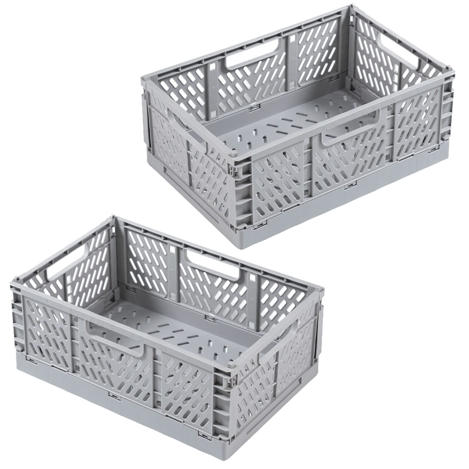 Klyuqoz Pastel Crates Pack of 2, Extra Large Size(16.7 X 11.2 X 6.5 in), Storage crates plastic stackable, Desktop Storage Crates, Folding for Home Kitchen Bedroom Office.Gray