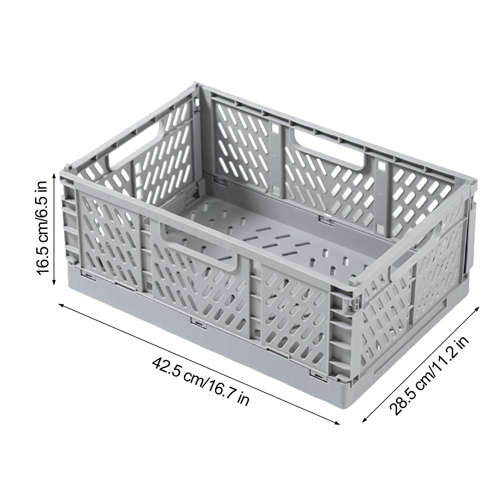 Klyuqoz Pastel Crates Pack of 2, Extra Large Size(16.7 X 11.2 X 6.5 in), Storage crates plastic stackable, Desktop Storage Crates, Folding for Home Kitchen Bedroom Office.Gray