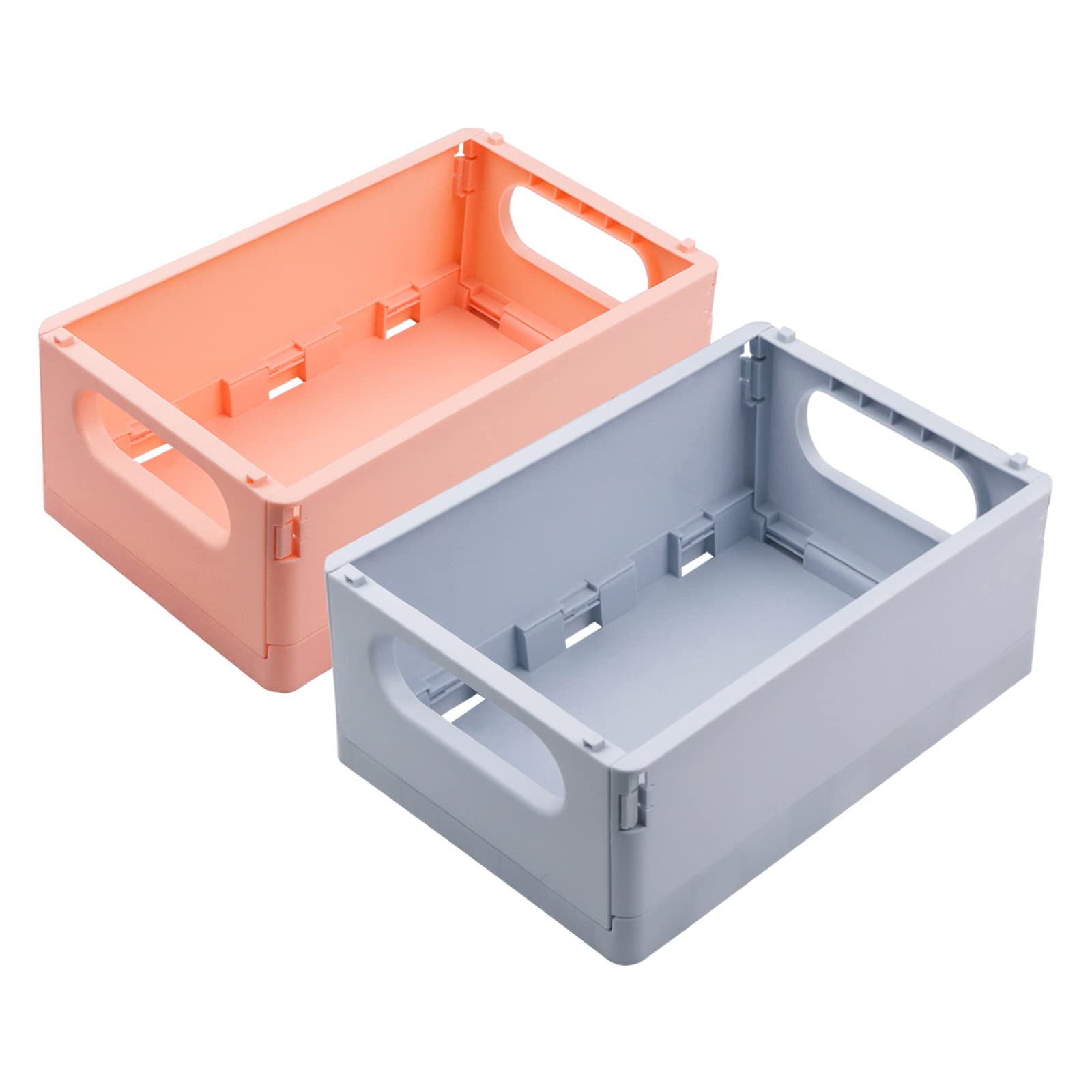 Klyuqoz Pastel Crates, 2 Pack Storage Crates Plastic Stackable, Size (9.8 X 6.3 X 3.8 in), Desktop Storage Crates, Folding for Home Kitchen Bedroom Office.Blue, Pink