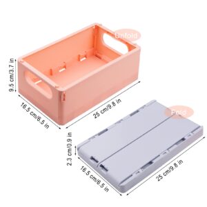 Klyuqoz Pastel Crates, 2 Pack Storage Crates Plastic Stackable, Size (9.8 X 6.3 X 3.8 in), Desktop Storage Crates, Folding for Home Kitchen Bedroom Office.Blue, Pink